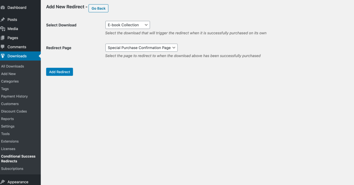 Conditional Success Redirects – Easy Digital Downloads