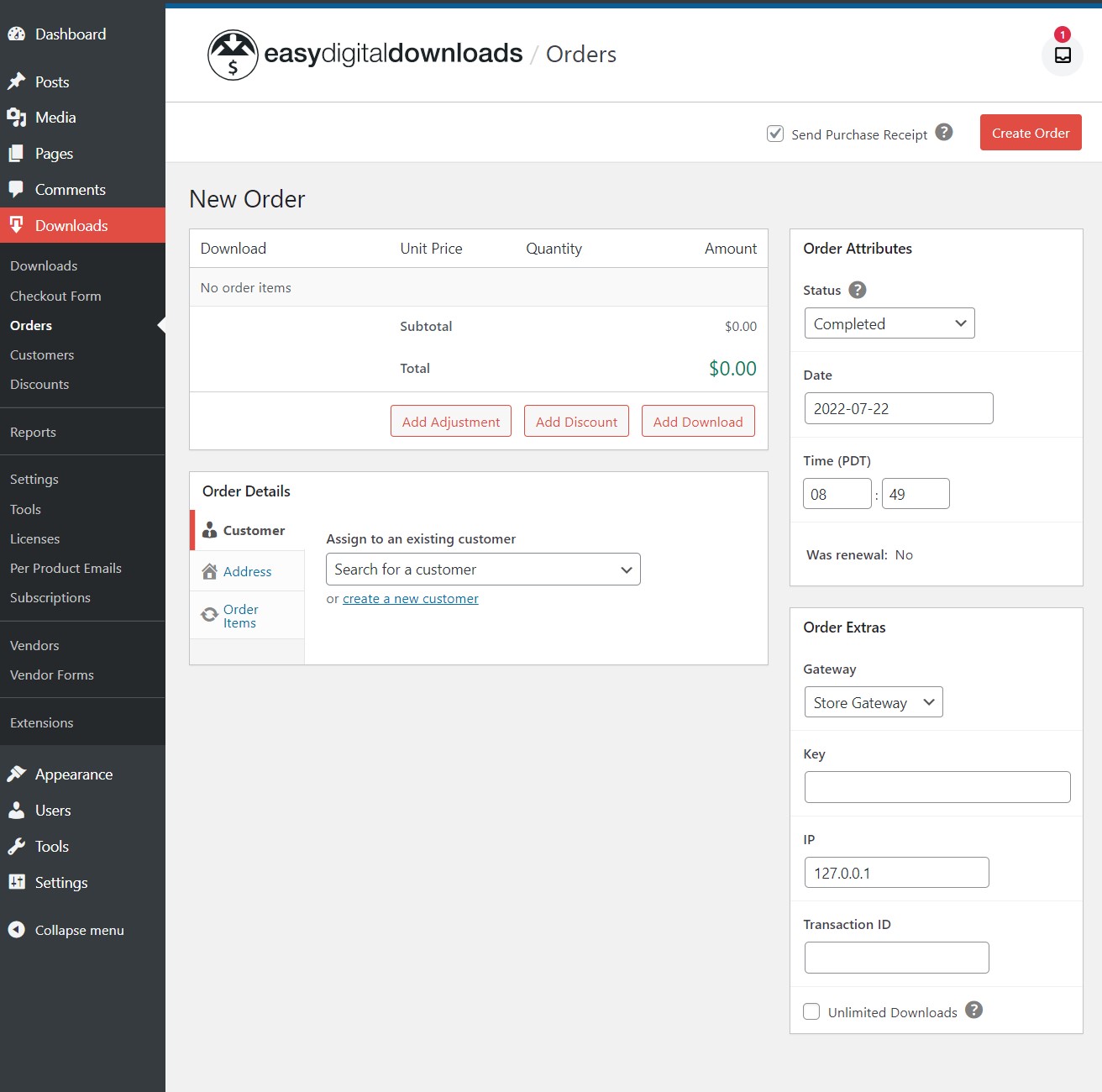 Manually Creating Purchases – Easy Digital Downloads Documentation