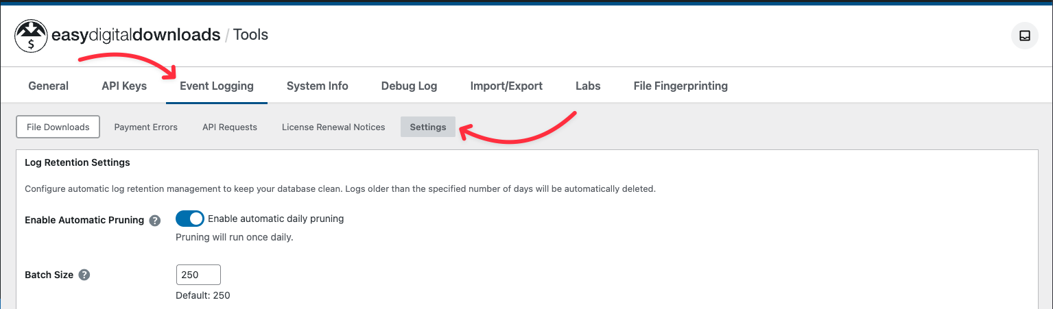 Log Retention Settings – Easy Digital Downloads Documentation